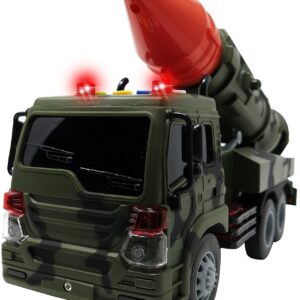 WolVolk Friction Powered Launcher Fighter Military Truck - Pull Back Missile Carrier Army Vehicle w/Lights & Sounds - Pretend War & Action Toy for Kids