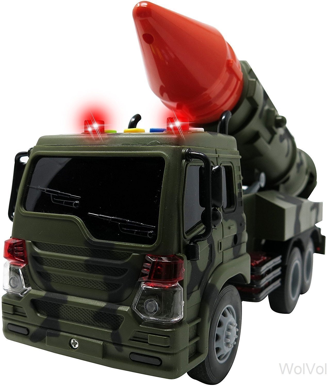 WolVolk Friction Powered Launcher Fighter Military Truck - Pull Back Missile Carrier Army Vehicle w/Lights & Sounds - Pretend War & Action Toy for Kids