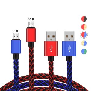 2 pack ps4 controller charging cable,zwirelz charging cable for xbox one controller nylon braided sync cord charger for playstation 4 dualshock 4 ps4 slim/pro, android (blue+red)