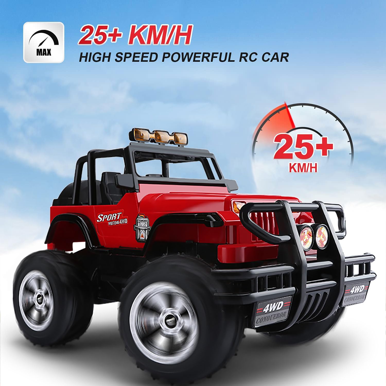 Remote Control Truck for Boys 4-7, High Speed Off Road 1:16 Pick-up Toys RC Car Monster Truck 2.4Ghz with LED Headlight Crawler for Kids