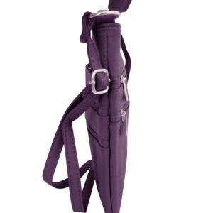 Roma Leathers Mini Body Purse - Multi Pocket Double Zipper Cross Body Handbag - Premium Purple Leather - Adjustable Shoulder Strap - Convenient Travel Bag - Designed in the U.S.A.