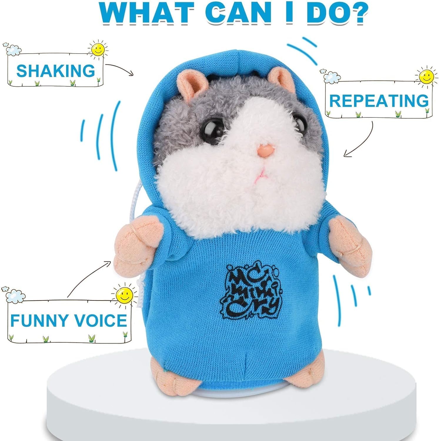 Qrooper Talking Hamster Repeats What You Say, Toys for 3+ Year Old Girl & Boy for Kids, Toddler Toys Autism Sensory Toys for Kids Gifts, Plush Stuffed Animals Toys for Girls(Blue)