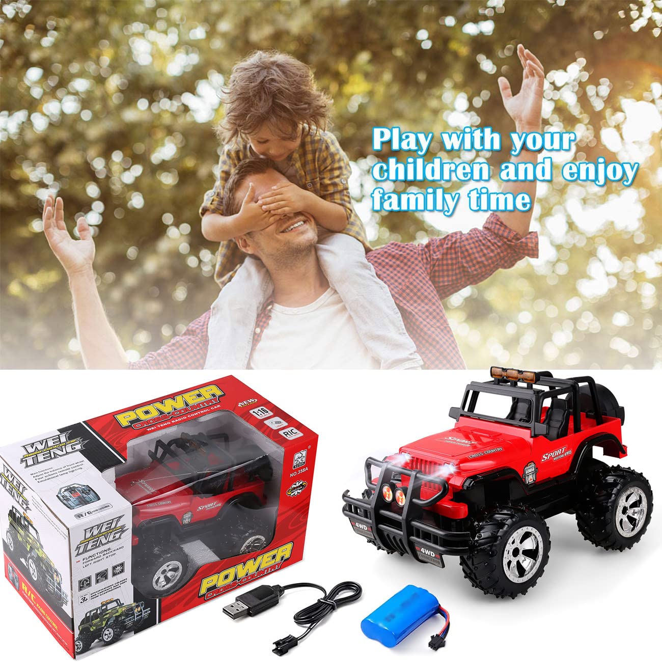 Remote Control Truck for Boys 4-7, High Speed Off Road 1:16 Pick-up Toys RC Car Monster Truck 2.4Ghz with LED Headlight Crawler for Kids