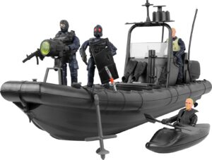 click n’ play military elite swat unit force patrol dinghy boat 25 piece play set with accessories - click n play military toy boat - swat toys