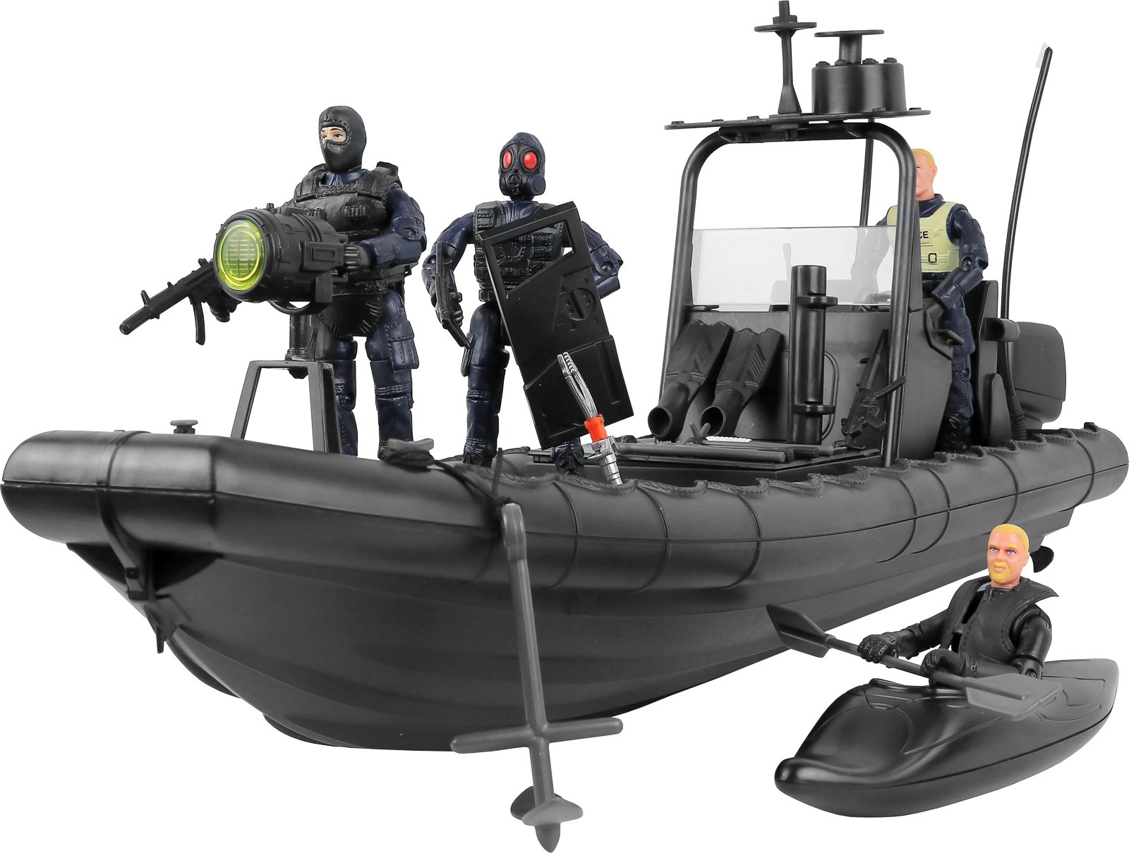 Click N’ Play Military Elite Swat Unit Force Patrol Dinghy Boat 25 Piece Play Set with Accessories - Click n Play Military Toy Boat - SWAT Toys