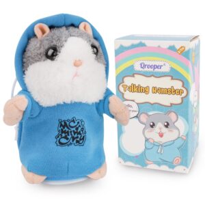 qrooper talking hamster repeats what you say, toys for 3+ year old girl & boy for kids, toddler toys autism sensory toys for kids gifts, plush stuffed animals toys for girls(blue)