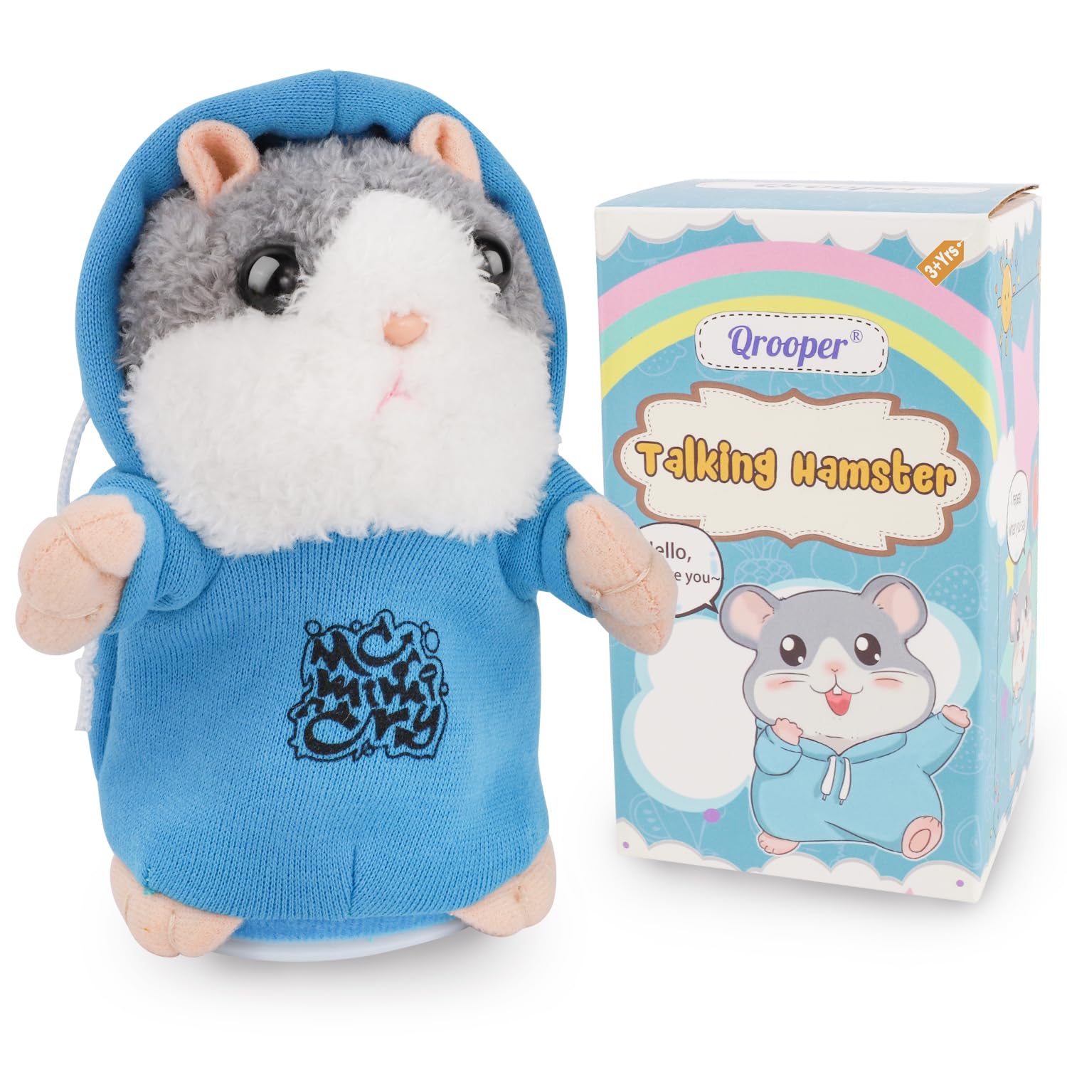 Qrooper Talking Hamster Repeats What You Say, Toys for 3+ Year Old Girl & Boy for Kids, Toddler Toys Autism Sensory Toys for Kids Gifts, Plush Stuffed Animals Toys for Girls(Blue)