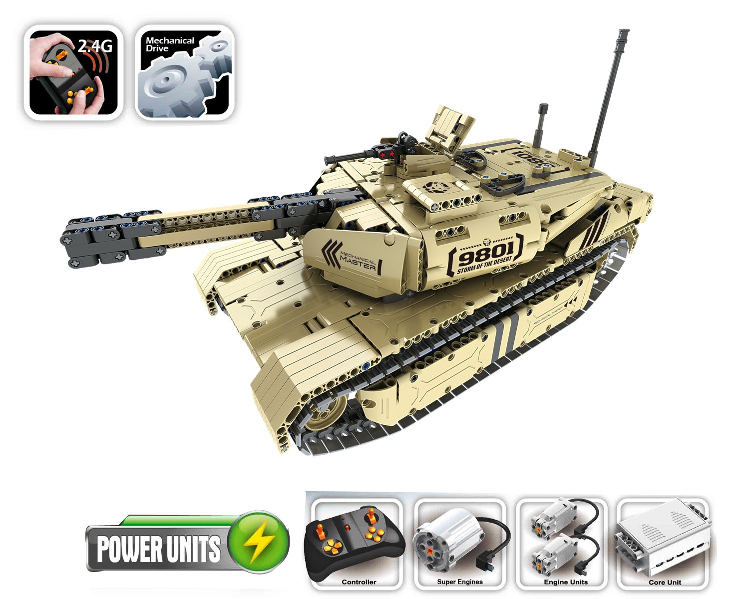 Bo Toys R/C Shooting Tank Building Bricks Radio Control Toy, 1276 Pcs Military Battle Storm of The Desert Tank Kit with USB Rechargeable Battery, Construction Build It Yourself Toys