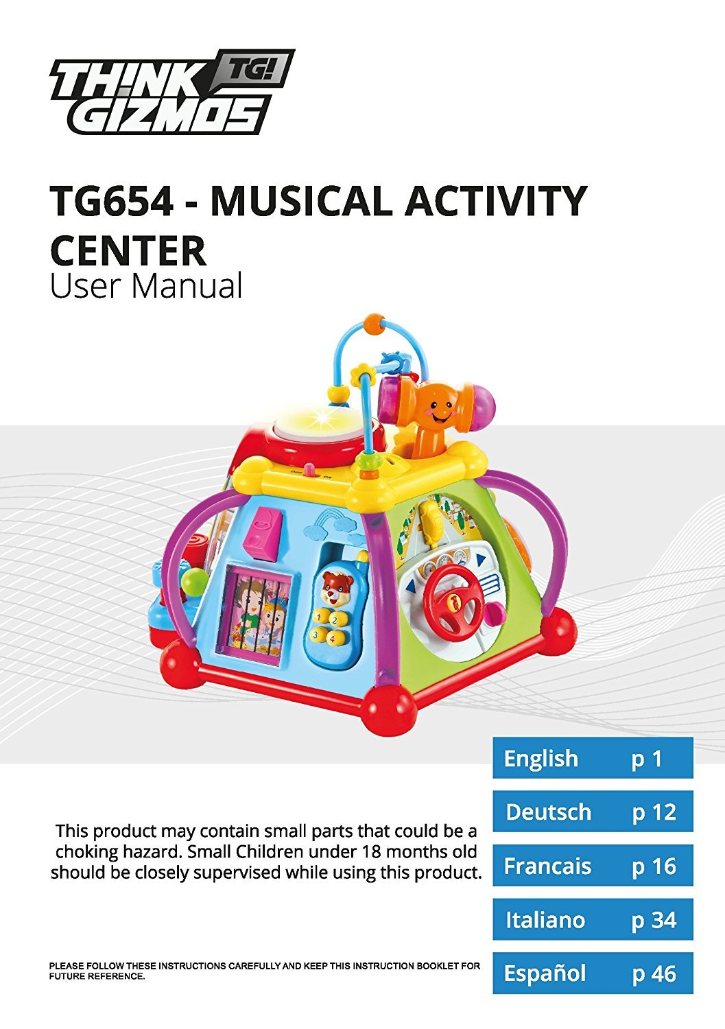 Think Gizmos 6-in-1 Musical Activity Cube 1st Birthday Gifts for 1 2 3 Year Old Boys or Girls - Feature Packed Entertainment Toy for Toddlers