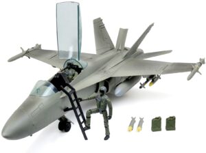 click n’ play military air force f/a 18 super hornet fighter jet, 16 piece play set with accessories - army action figures, missiles, and more, toy for boys 6+,grey