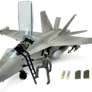 Click N’ Play Military Air Force F/A 18 Super Hornet Fighter Jet, 16 Piece Play Set with Accessories - Army Action Figures, Missiles, and More, Toy for Boys 6+,Grey