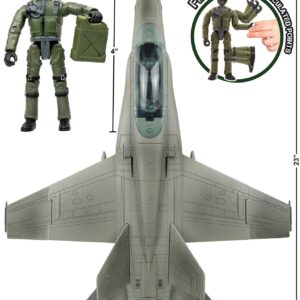 Click N’ Play Military Air Force F/A 18 Super Hornet Fighter Jet, 16 Piece Play Set with Accessories - Army Action Figures, Missiles, and More, Toy for Boys 6+,Grey