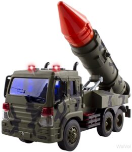 wolvolk friction powered launcher fighter military truck - pull back missile carrier army vehicle w/lights & sounds - pretend war & action toy for kids