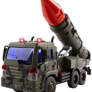 WolVolk Friction Powered Launcher Fighter Military Truck - Pull Back Missile Carrier Army Vehicle w/Lights & Sounds - Pretend War & Action Toy for Kids