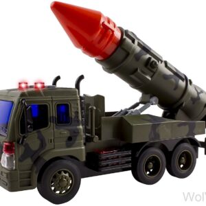 WolVolk Friction Powered Launcher Fighter Military Truck - Pull Back Missile Carrier Army Vehicle w/Lights & Sounds - Pretend War & Action Toy for Kids