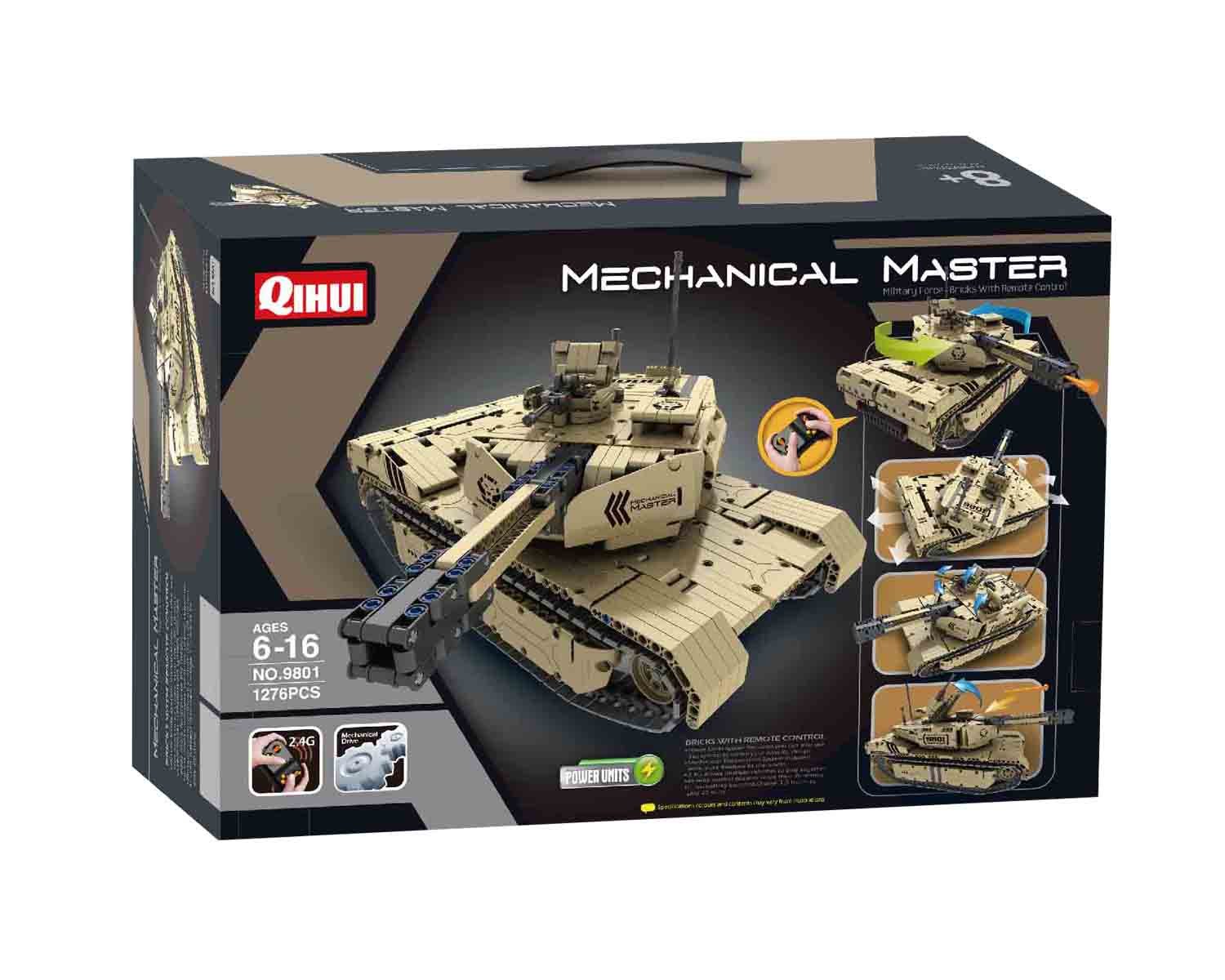 Bo Toys R/C Shooting Tank Building Bricks Radio Control Toy, 1276 Pcs Military Battle Storm of The Desert Tank Kit with USB Rechargeable Battery, Construction Build It Yourself Toys