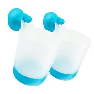 puj phillip cups for kids - hangable training cups - rinse reusable plastic cups with grippy hooks - dishwasher safe - set of 2 (azul)