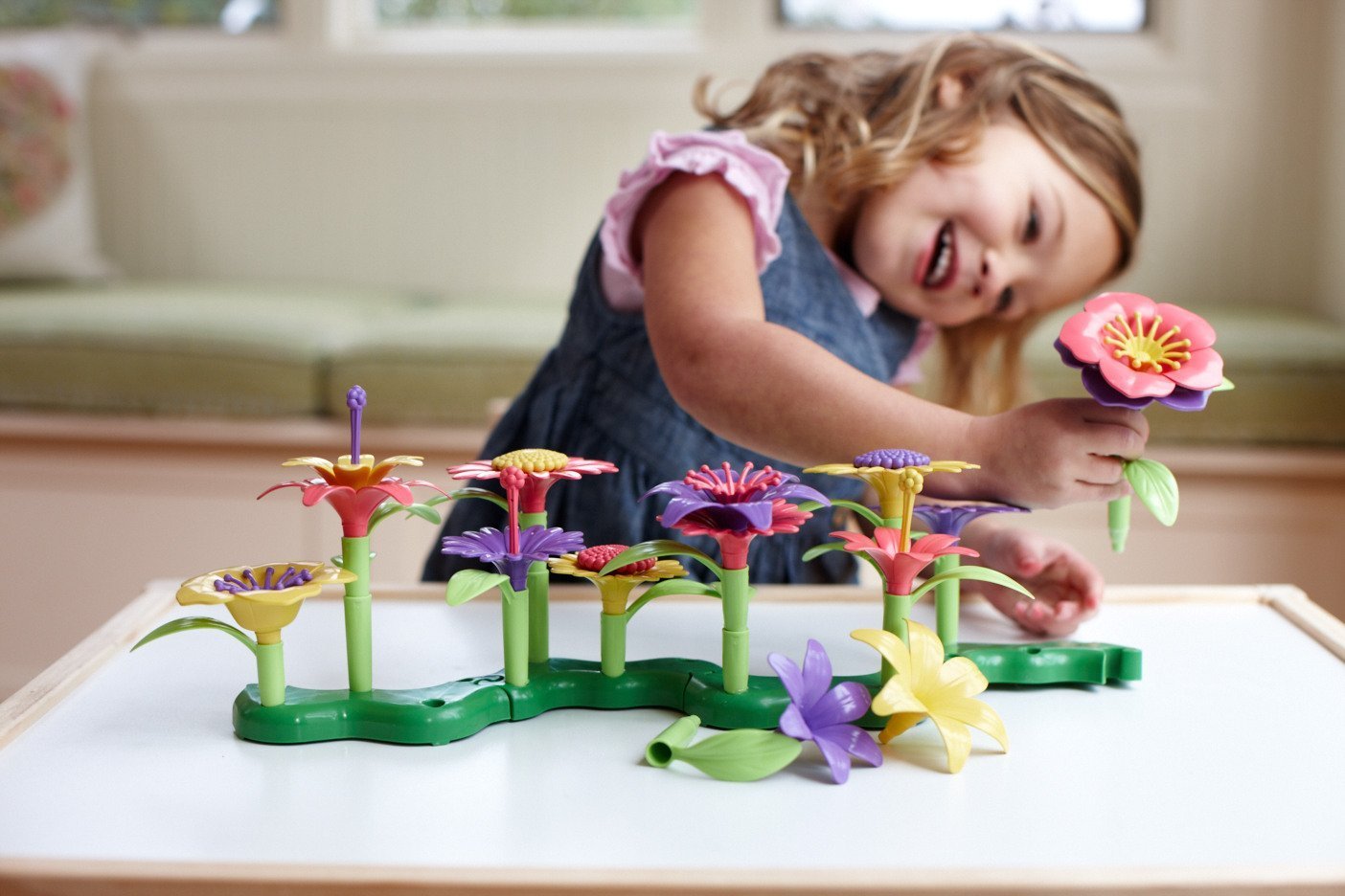 Green Toys Build-a-Bouquet, 4C - 44 Piece Pretend Play, Motor Skills, Building and Stacking Kids Toy Set. No BPA, phthatates, PVC. Dishwasher Safe, Recycled Plastic, Made in USA.