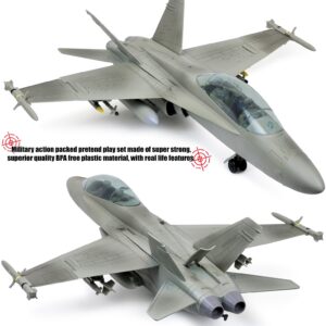 Click N’ Play Military Air Force F/A 18 Super Hornet Fighter Jet, 16 Piece Play Set with Accessories - Army Action Figures, Missiles, and More, Toy for Boys 6+,Grey