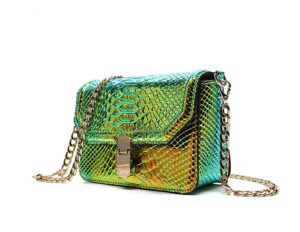 yair yangtz holographic snakeskin crossbody bag shoulder bag women's hologram leather purse (s green)