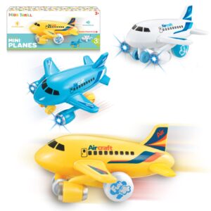 kidsthrill kids airplane toy for boys & girls. set of three toy airplanes with flashing lights, music & airplane sound, push and go toy plane gift toys for toddler boys 2 3 4 5 6 7 years old & up