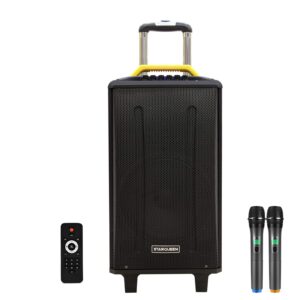 karaoke machine speaker pa system with 10inch woofer professional party speaker with 2 uhf wireless mics and remote control, aux/usb/sd/guitar input for party, dj and outdoor activities qx-1014