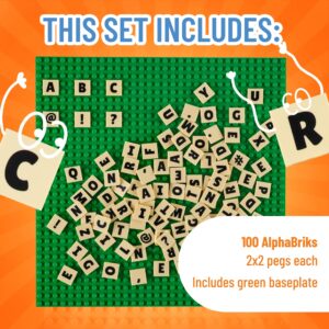 Strictly Briks Compatible with Lego AlphaBriks and 10x10 Green Baseplate, 100 Pieces, 2x2 Alphabet Letter Bricks, Easy to Remove, Fun and Educational Tool, 100% Compatible with All Major Brands