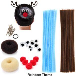 Beaute Galleria Creativity DIY Kids Hair Crafts Accessory Decor, Chenille Stem Pipe Cleaner Bun Maker for Halloween Costume Spider Reindeer Christmas, Classroom Arts and Crafts (Blue/Brown)