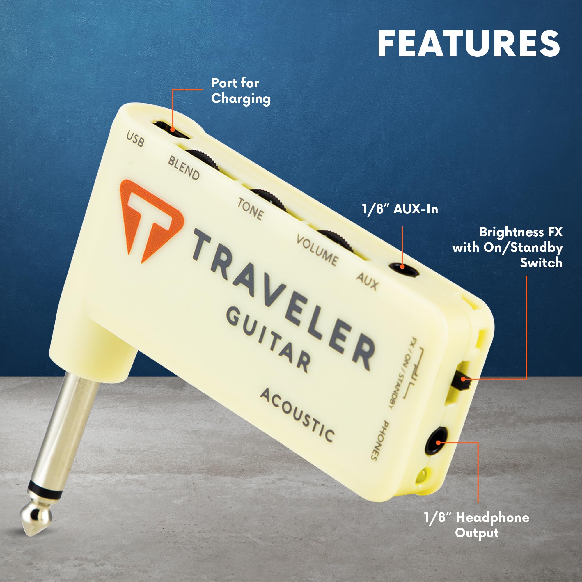 Traveler Guitar TGA-1A Acoustic Guitar Headphone Amplifier | Guitar Headphone Amp with 1/8" Headphone Jack and 1/8" Aux-in for Backing Tracks | Portable Guitar Amp with Blend, Tone and Volume Controls