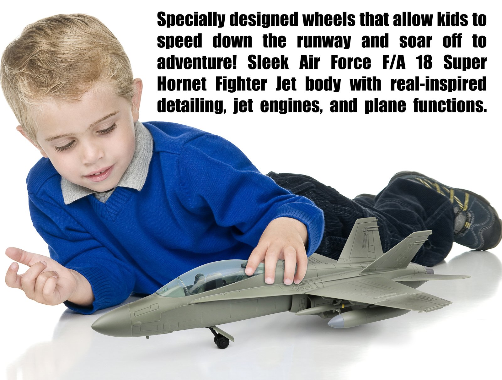 Click N’ Play Military Air Force F/A 18 Super Hornet Fighter Jet, 16 Piece Play Set with Accessories - Army Action Figures, Missiles, and More, Toy for Boys 6+,Grey