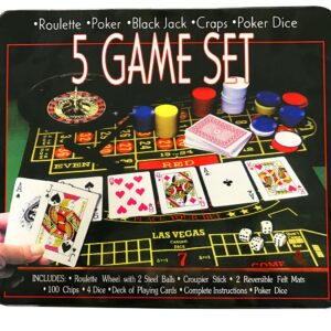 5 in 1 Casino Games Set Roulette,Poker, Black Jack, Craps, has Chips,Mats, Dices, Cards,