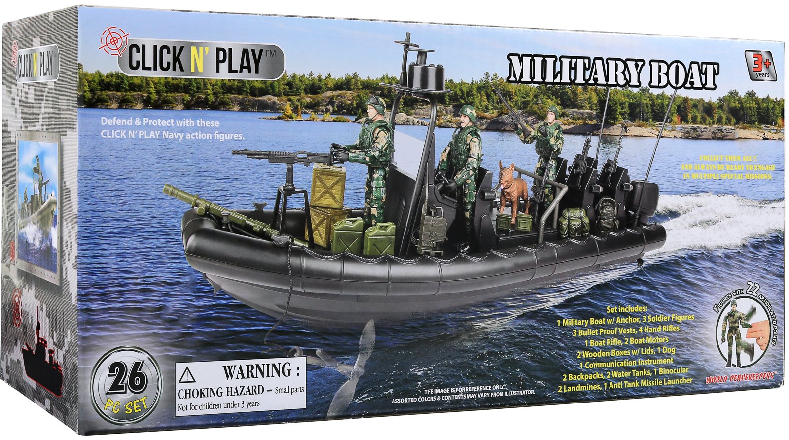 Click N Play Military Special Operations Combat Dinghy Boat 26 Piece Play Set with Accessories.