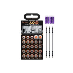 teen age engineering pocket operator po-16 factory lead and chord synthesizer and sequencer bundle with blucoil 3-pack of 7" audio aux cables, and 4 aaa batteries