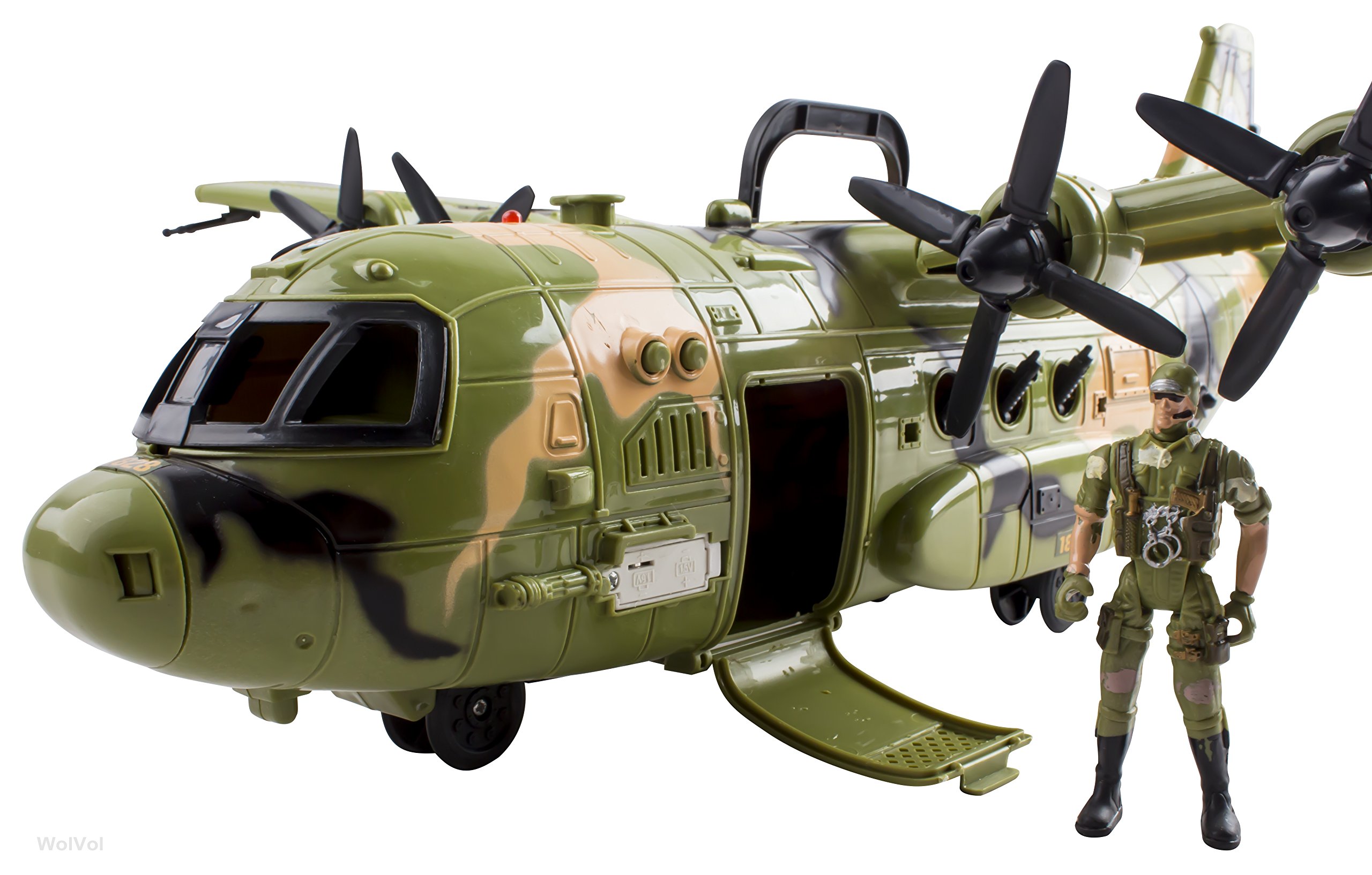 WolVolk Giant C130 Bomber Military Combat Fighter Airforce Airplane Toy with Lights and Army Sounds for Kids, with Mini Soldiers