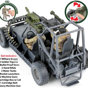 Click N' Play Military Desert Patrol Vehicle (DPV) Buggy, 16 Piece Action Figure Play Set with Accessories Including Army Gear & Military Buggy, Playset for Boys 3+ , White,Grey/Green