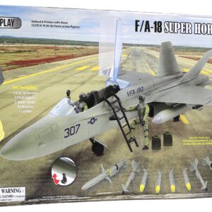 Click N’ Play Military Air Force F/A 18 Super Hornet Fighter Jet, 16 Piece Play Set with Accessories - Army Action Figures, Missiles, and More, Toy for Boys 6+,Grey