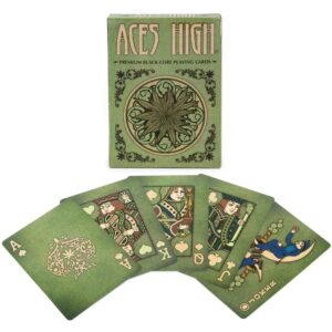 brybelly aces high premium green playing cards, black core, plastic-coated, poker wide size, standard index