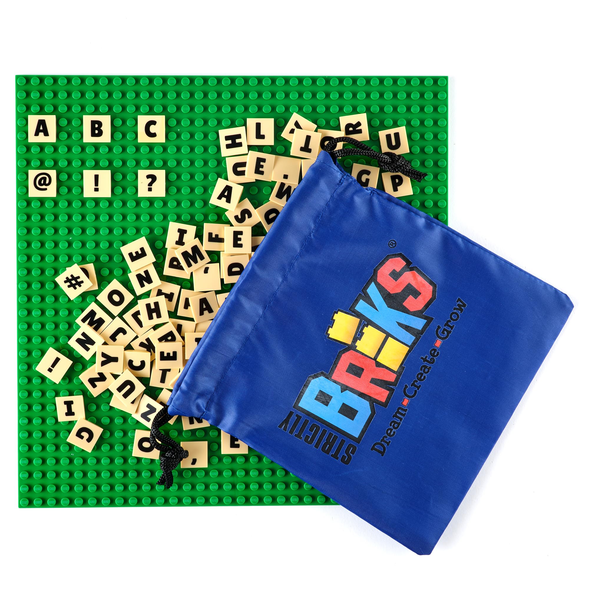 Strictly Briks Compatible with Lego AlphaBriks and 10x10 Green Baseplate, 100 Pieces, 2x2 Alphabet Letter Bricks, Easy to Remove, Fun and Educational Tool, 100% Compatible with All Major Brands