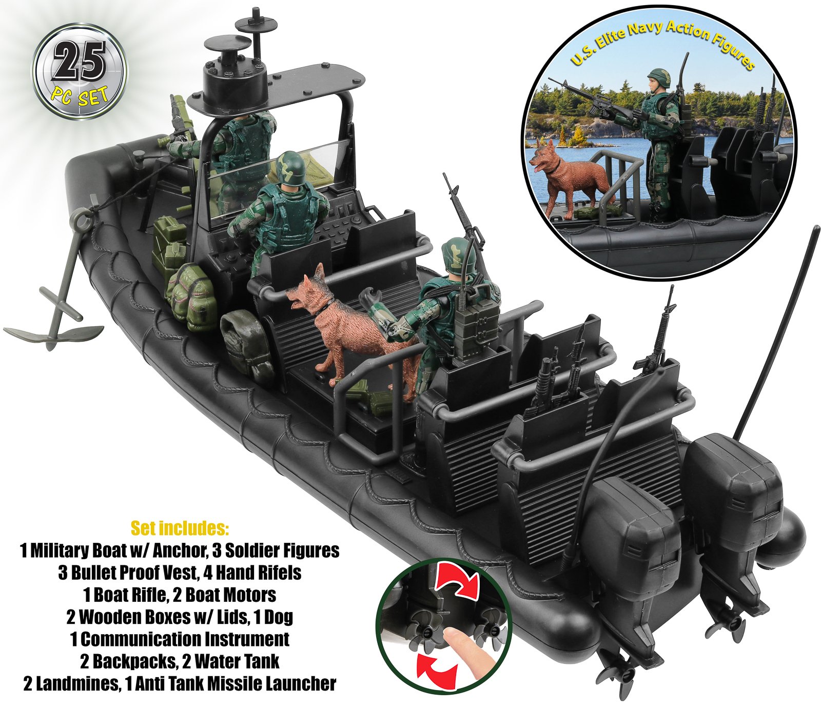 Click N Play Military Special Operations Combat Dinghy Boat 26 Piece Play Set with Accessories.