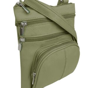 Roma Leathers Crossbody Zippered Purse - 3 Front Pockets, Adjustable Strap - Olive