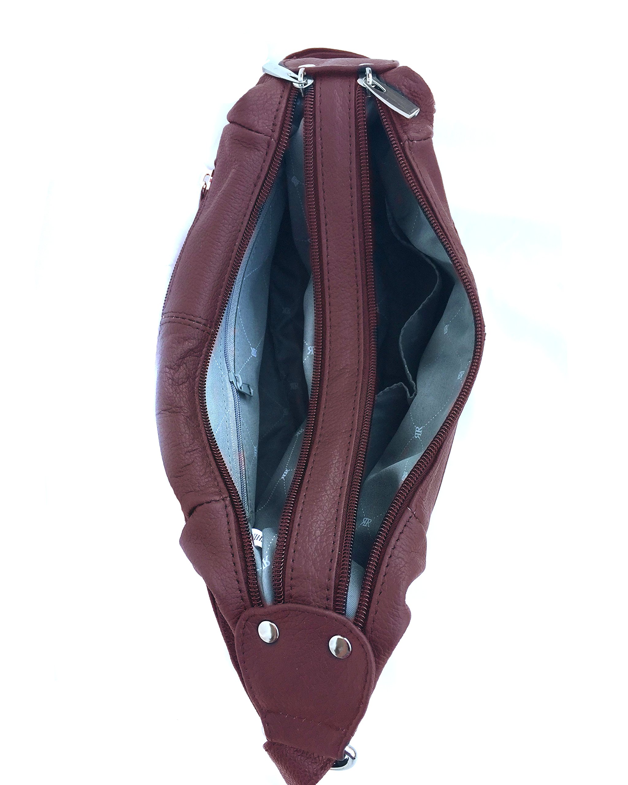 Roma Leathers Leather Shoulder Purse - Double Main Compartments, Long Adjustable Strap - Brown