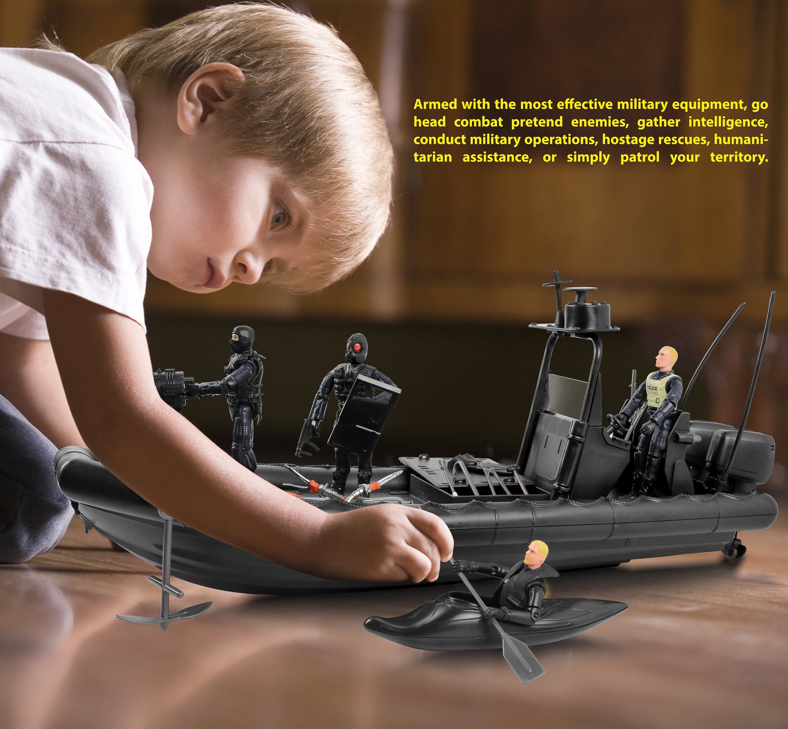 Click N’ Play Military Elite Swat Unit Force Patrol Dinghy Boat 25 Piece Play Set with Accessories - Click n Play Military Toy Boat - SWAT Toys