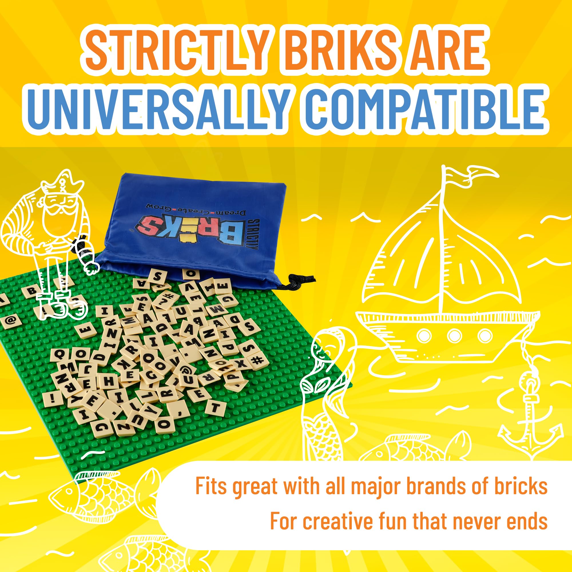 Strictly Briks Compatible with Lego AlphaBriks and 10x10 Green Baseplate, 100 Pieces, 2x2 Alphabet Letter Bricks, Easy to Remove, Fun and Educational Tool, 100% Compatible with All Major Brands