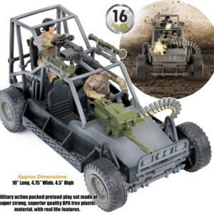 Click N' Play Military Desert Patrol Vehicle (DPV) Buggy, 16 Piece Action Figure Play Set with Accessories Including Army Gear & Military Buggy, Playset for Boys 3+ , White,Grey/Green