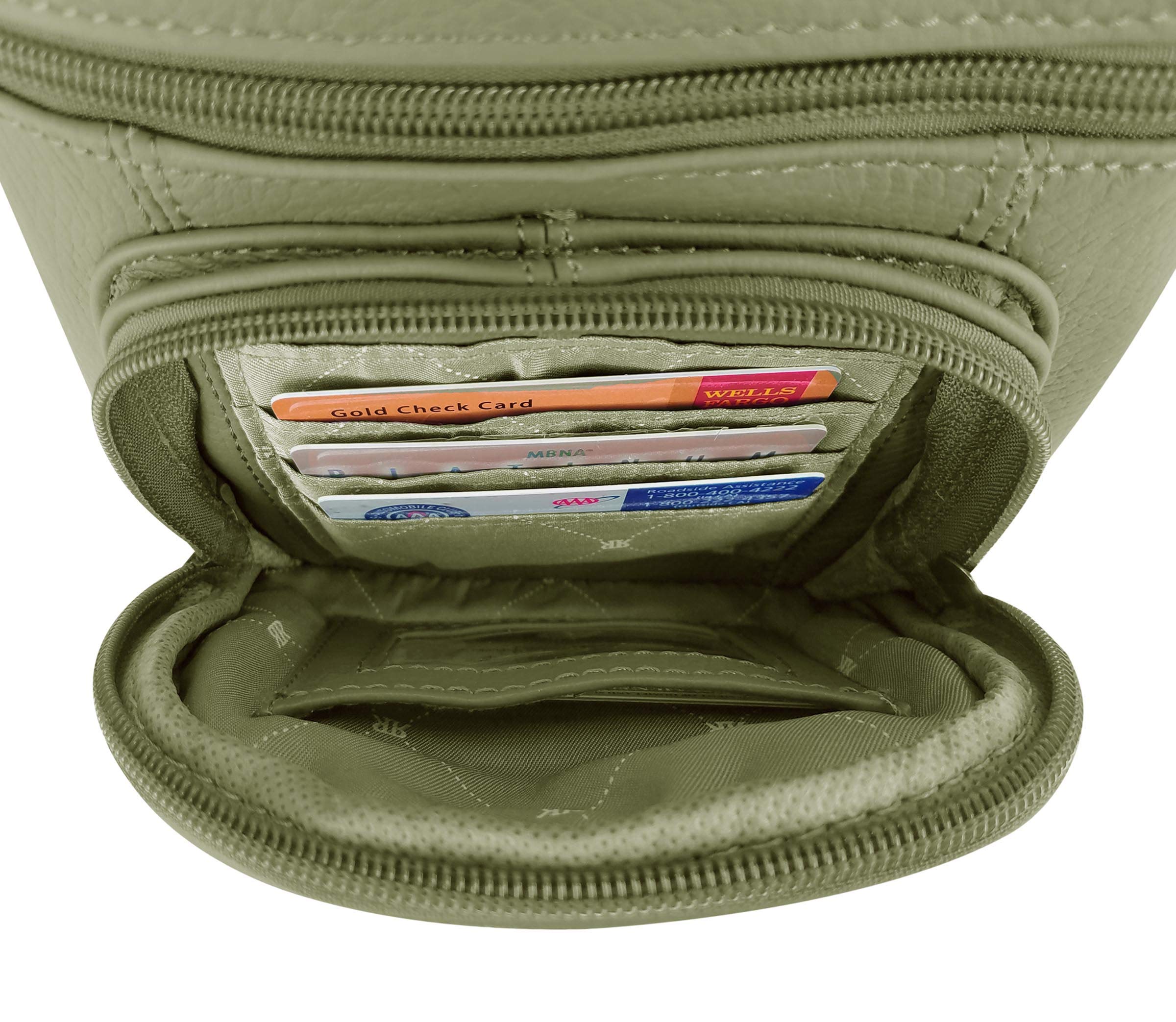 Roma Leathers Crossbody Zippered Purse - 3 Front Pockets, Adjustable Strap - Olive