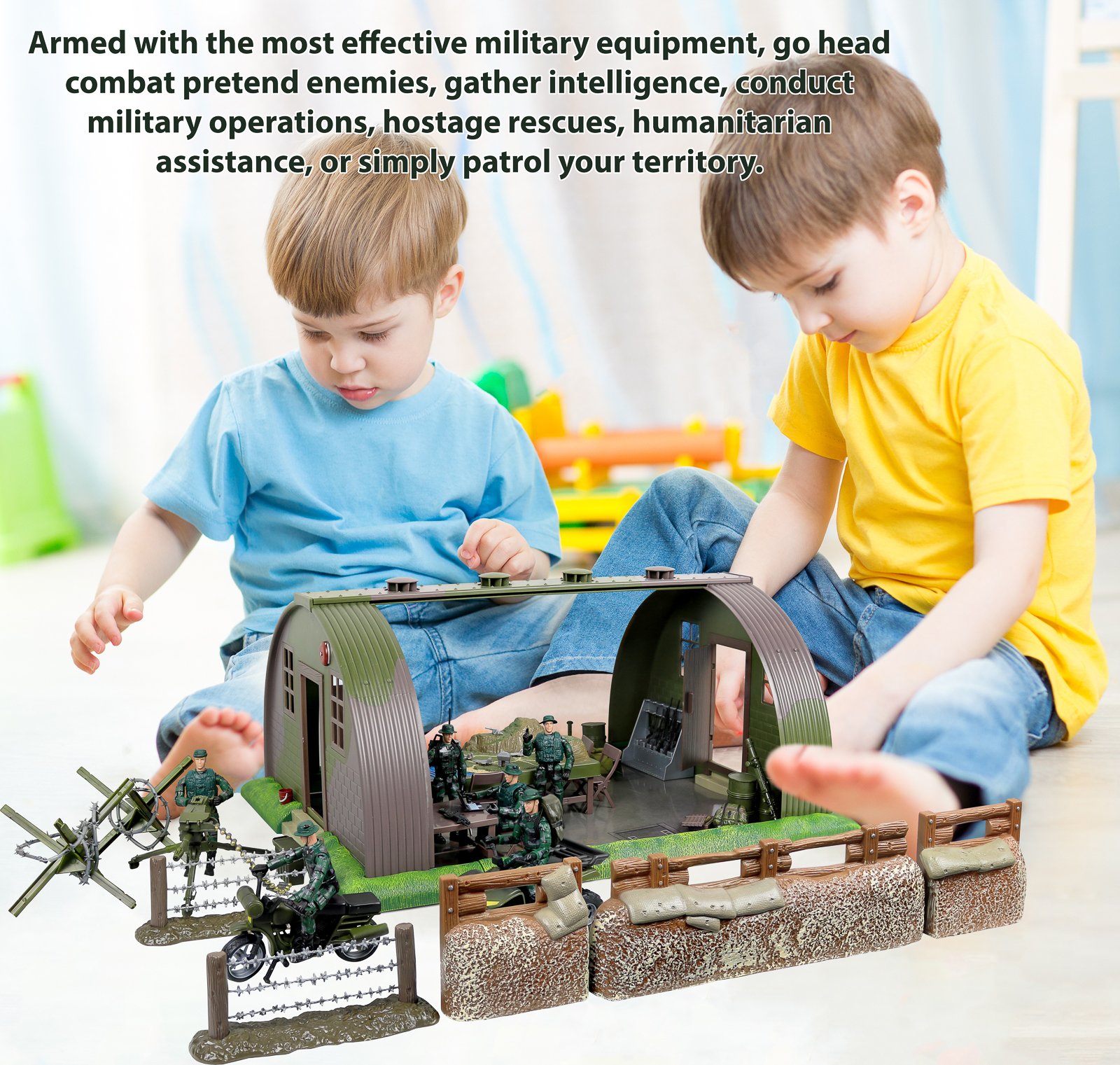 Click N’ Play Military Playset and Army Action Figures with a Base Barrack Command Center, Includes 74 Accessories - 6 Soldier Action Figures with Gear, Guns, Vehicles, Army Playsets for Boys 8-12