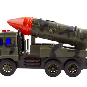 WolVolk Friction Powered Launcher Fighter Military Truck - Pull Back Missile Carrier Army Vehicle w/Lights & Sounds - Pretend War & Action Toy for Kids