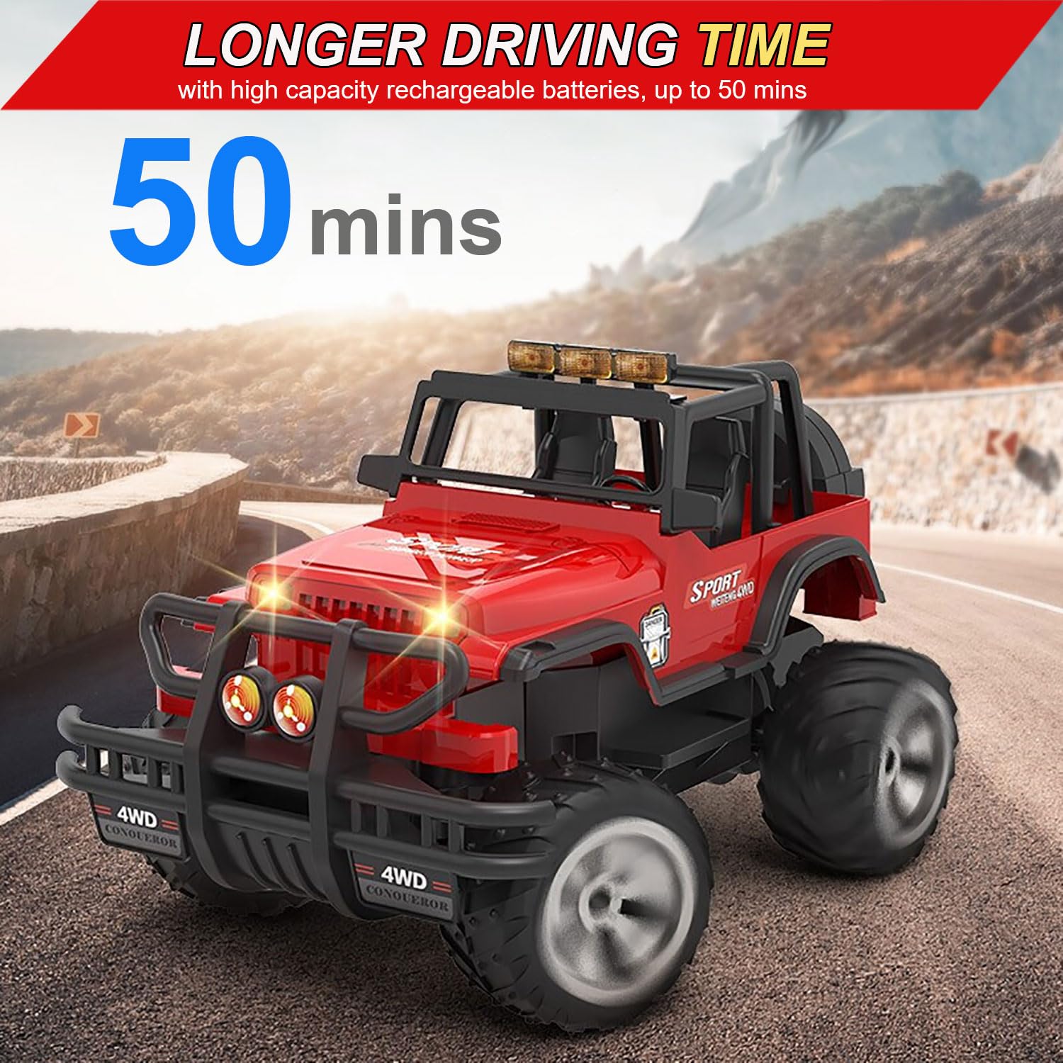 Remote Control Truck for Boys 4-7, High Speed Off Road 1:16 Pick-up Toys RC Car Monster Truck 2.4Ghz with LED Headlight Crawler for Kids