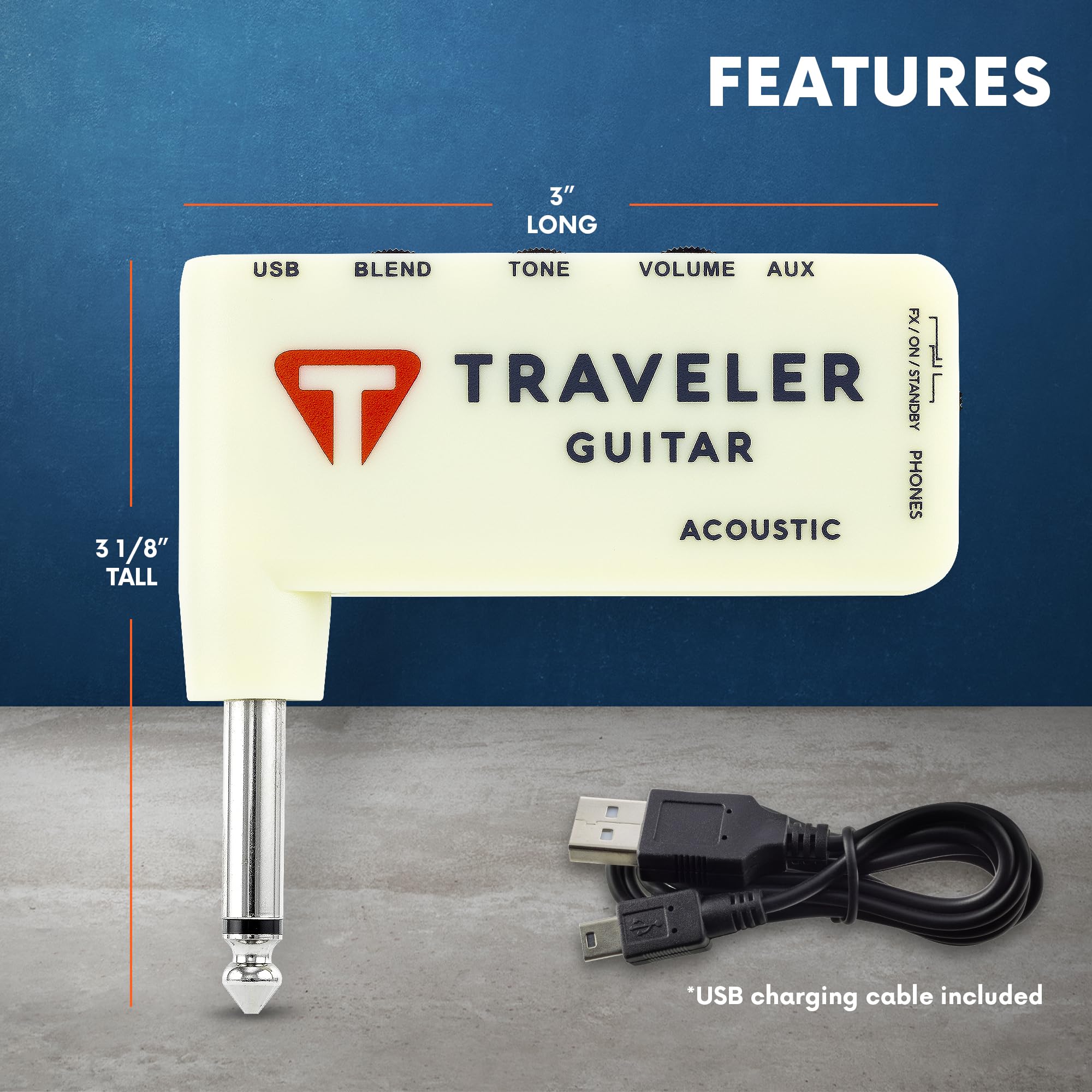 Traveler Guitar TGA-1A Acoustic Guitar Headphone Amplifier | Guitar Headphone Amp with 1/8" Headphone Jack and 1/8" Aux-in for Backing Tracks | Portable Guitar Amp with Blend, Tone and Volume Controls