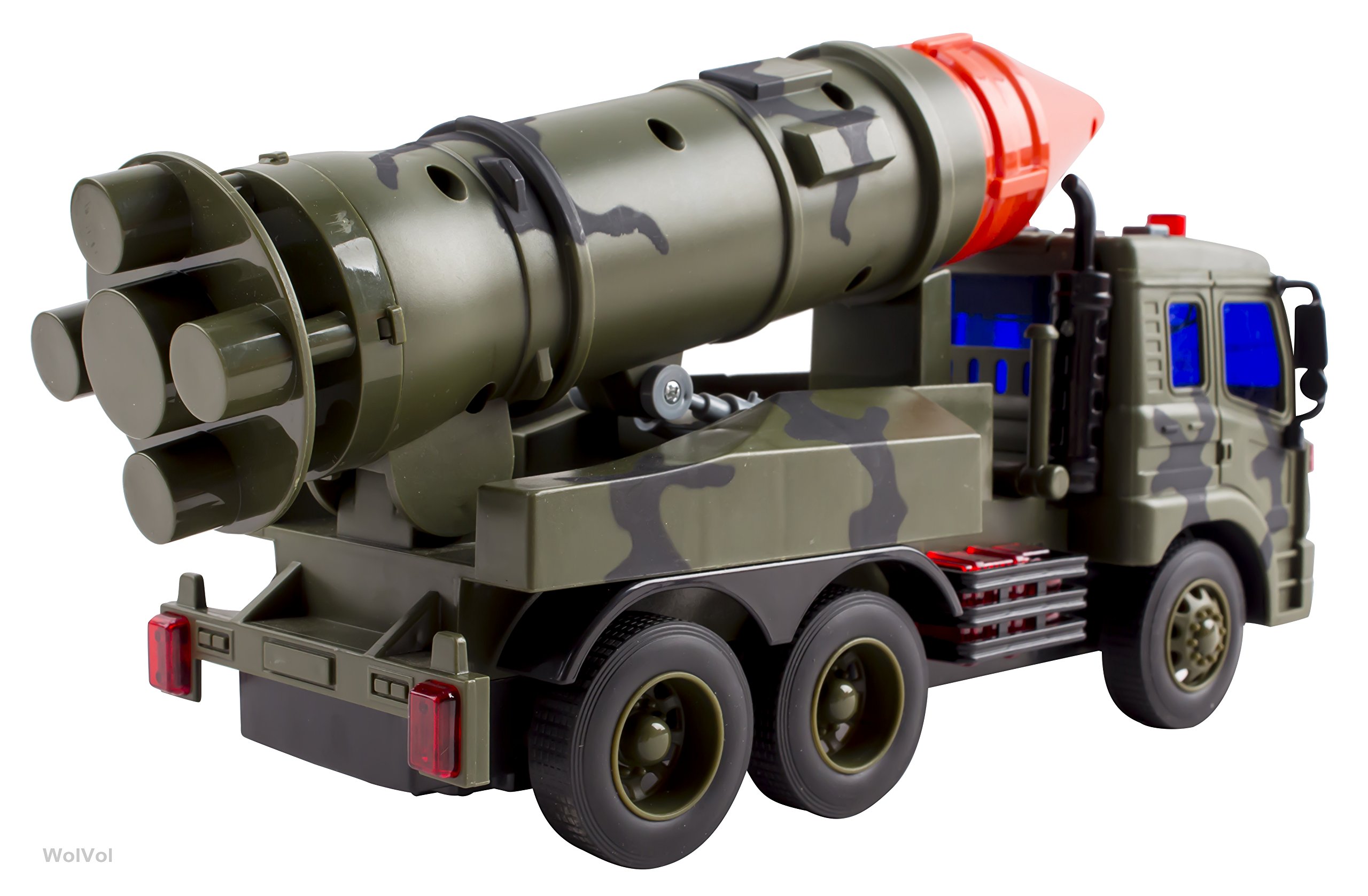 WolVolk Friction Powered Launcher Fighter Military Truck - Pull Back Missile Carrier Army Vehicle w/Lights & Sounds - Pretend War & Action Toy for Kids